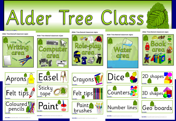 Alder Tree-themed classroom signs and labels pack (SB2821) - SparkleBox