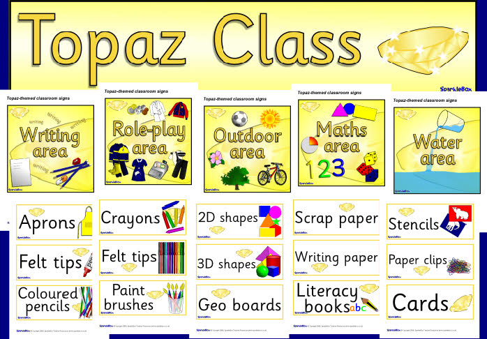 Topaz-themed classroom signs and labels pack (SB2841) - SparkleBox