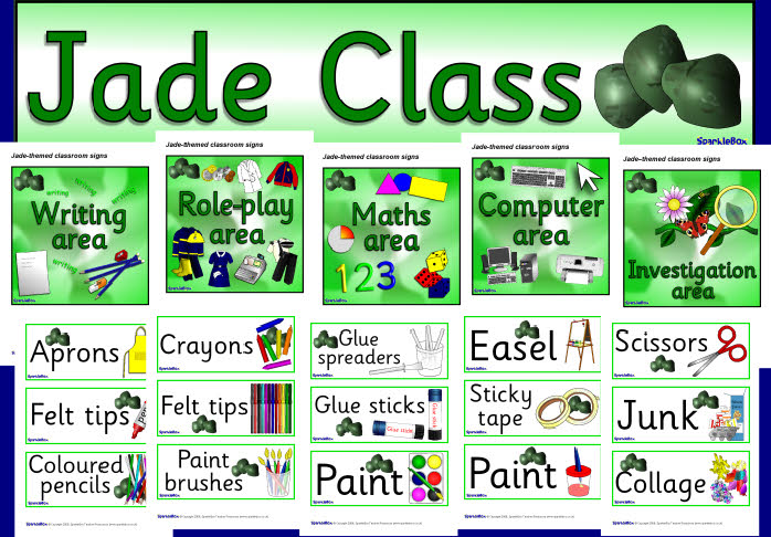 Jade-themed classroom signs and labels pack (SB2858) - SparkleBox