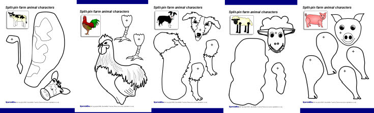 Split-pin farm animal characters - black and white (SB2886) - SparkleBox