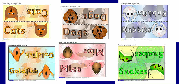 Pet-themed group table signs (SB2904) - SparkleBox