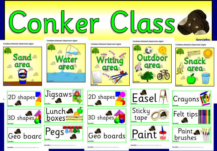 Conker-themed classroom signs and labels pack (SB2923) - SparkleBox