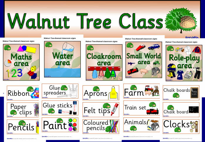 Walnut tree-themed classroom signs and labels pack (SB2928) - SparkleBox