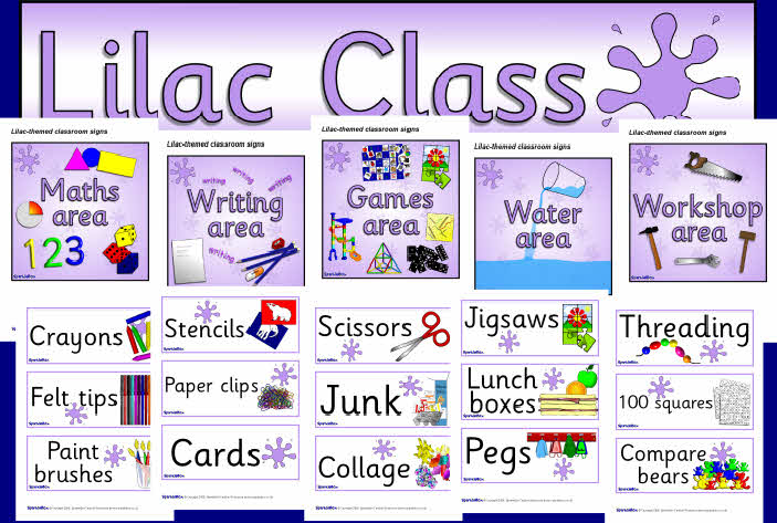 Lilac-themed classroom signs and labels pack (SB2952) - SparkleBox