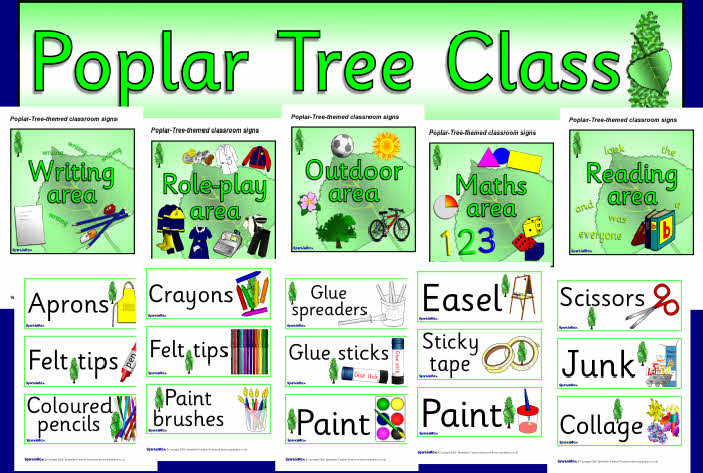 Poplar Tree-themed classroom signs and labels pack (SB2975) - SparkleBox