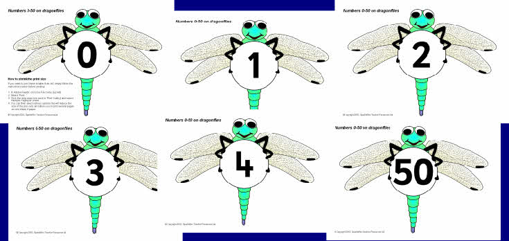 Numbers 0-50 on dragonflies (SB3010) - SparkleBox
