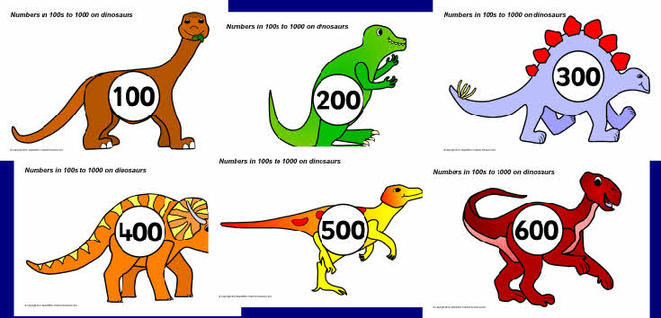 Numbers in 100s to 1000 on dinosaurs (SB3022) - SparkleBox