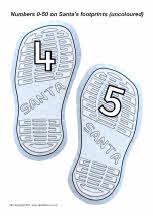 Numbers 0-50 on Santa footprints - uncoloured (SB3402) - SparkleBox
