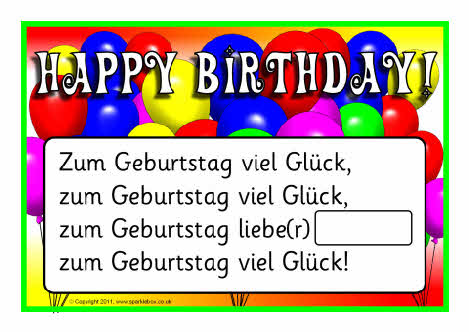 Happy Birthday Song in German poster (SB4027) - SparkleBox