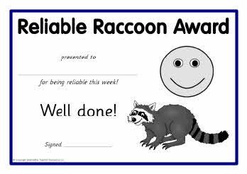 Raccoon award certificates (SB5568) - SparkleBox