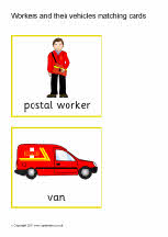 Workers and their vehicles matching cards (SB5587) - SparkleBox