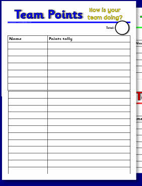 Editable team points wall charts (SB5657) - SparkleBox