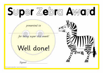 Zebra award certificate (SB5681) - SparkleBox