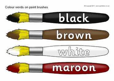 Colour words on paint brushes (SB6144) - SparkleBox