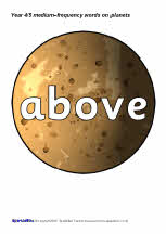 Year 4/5 medium-frequency words on planets (SB6387) - SparkleBox
