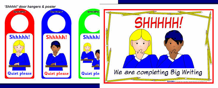 ‘Shhhh!’ Big Writing door hangers and poster (SB6538) - SparkleBox