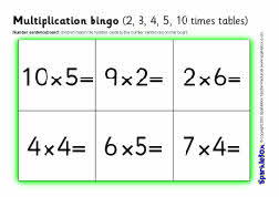 Multiplication bingo (2, 3, 4, 5 and 10 times tables) (SB6632) - SparkleBox