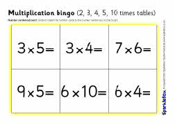 Multiplication bingo (2, 3, 4, 5 and 10 times tables) (SB6632) - SparkleBox
