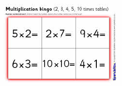 Multiplication bingo (2, 3, 4, 5 and 10 times tables) (SB6632) - SparkleBox