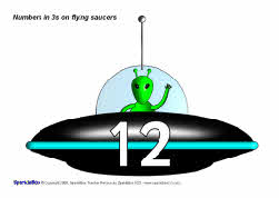 Numbers in 3s on flying saucers (SB6731) - SparkleBox