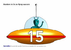 Numbers in 3s on flying saucers (SB6731) - SparkleBox