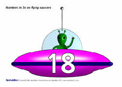 Numbers in 3s on flying saucers (SB6731) - SparkleBox
