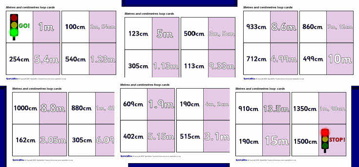 Metres and centimetres conversion loop cards (SB6754) - SparkleBox
