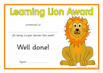 Learning Lion award certificates (SB7115) - SparkleBox