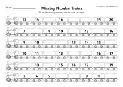 Missing numbers train worksheets (counting in 1s) (SB7510) - SparkleBox