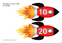 Numbers in 10s to 1000 on rockets (SB7601) - SparkleBox