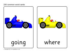 Racing car 200 common word flash cards (SB7872) - SparkleBox
