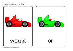 Racing car 200 common word flash cards (SB7872) - SparkleBox