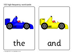 Racing car 100 high-frequency word flash cards (SB7871) - SparkleBox