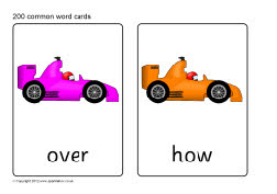 Racing car 200 common word flash cards (SB7872) - SparkleBox