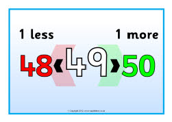 1 more and 1 less number posters (1-50) (SB8050) - SparkleBox