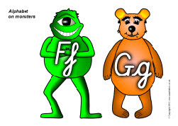 Upper and lowercase alphabet on monsters - cursive (SB8539) - SparkleBox