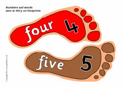Numbers and words 0-30 on footprints (SB8622) - SparkleBox
