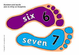 Numbers and words 0-30 on footprints (SB8622) - SparkleBox