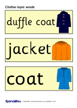 Clothes topic word cards (SB224) - SparkleBox