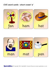 CVC word cards - short vowel 'a' (SB292) - SparkleBox