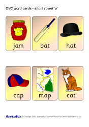 CVC word cards - short vowel 'a' (SB292) - SparkleBox