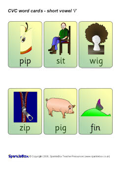 CVC word cards - short vowel 'i' (SB298) - SparkleBox