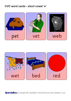 CVC word cards - short vowel 'e' (SB296) - SparkleBox