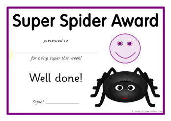 Spider award certificates (SB379) - SparkleBox
