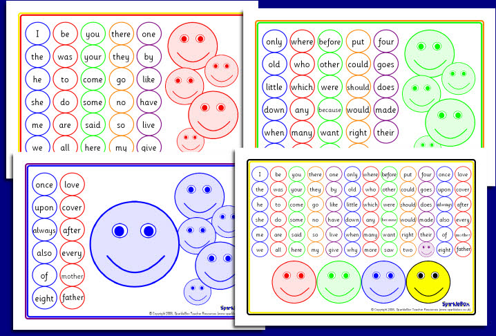 Smiley face tricky word mats (SB434) - SparkleBox