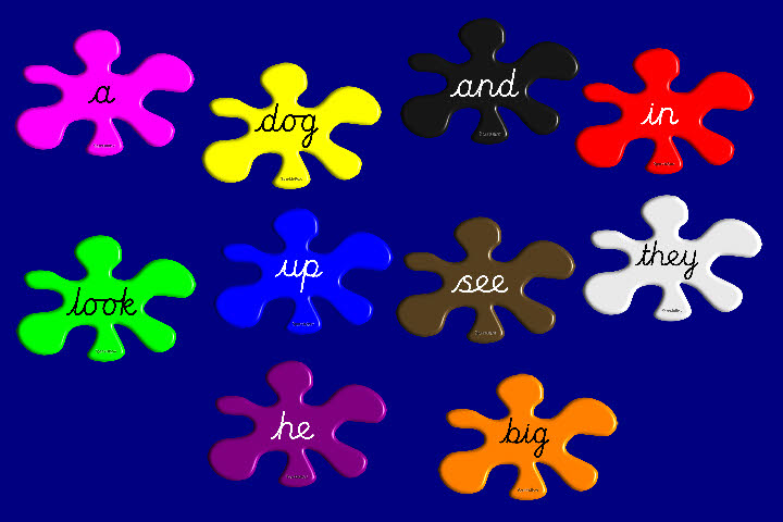 Reception words on paint splats - cursive (SB584) - SparkleBox