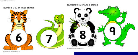 Numbers 0-50 on jungle animals (SB601) - SparkleBox
