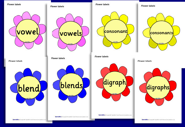 Phonics words on flowers (SB715) - SparkleBox