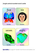 Jungle animal number-word cards (SB744) - SparkleBox