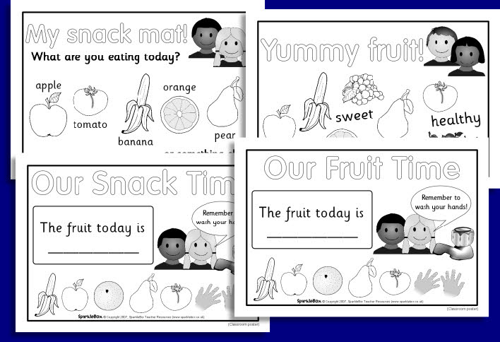 Fruit/snack mats and posters - black and white (SB839) - SparkleBox